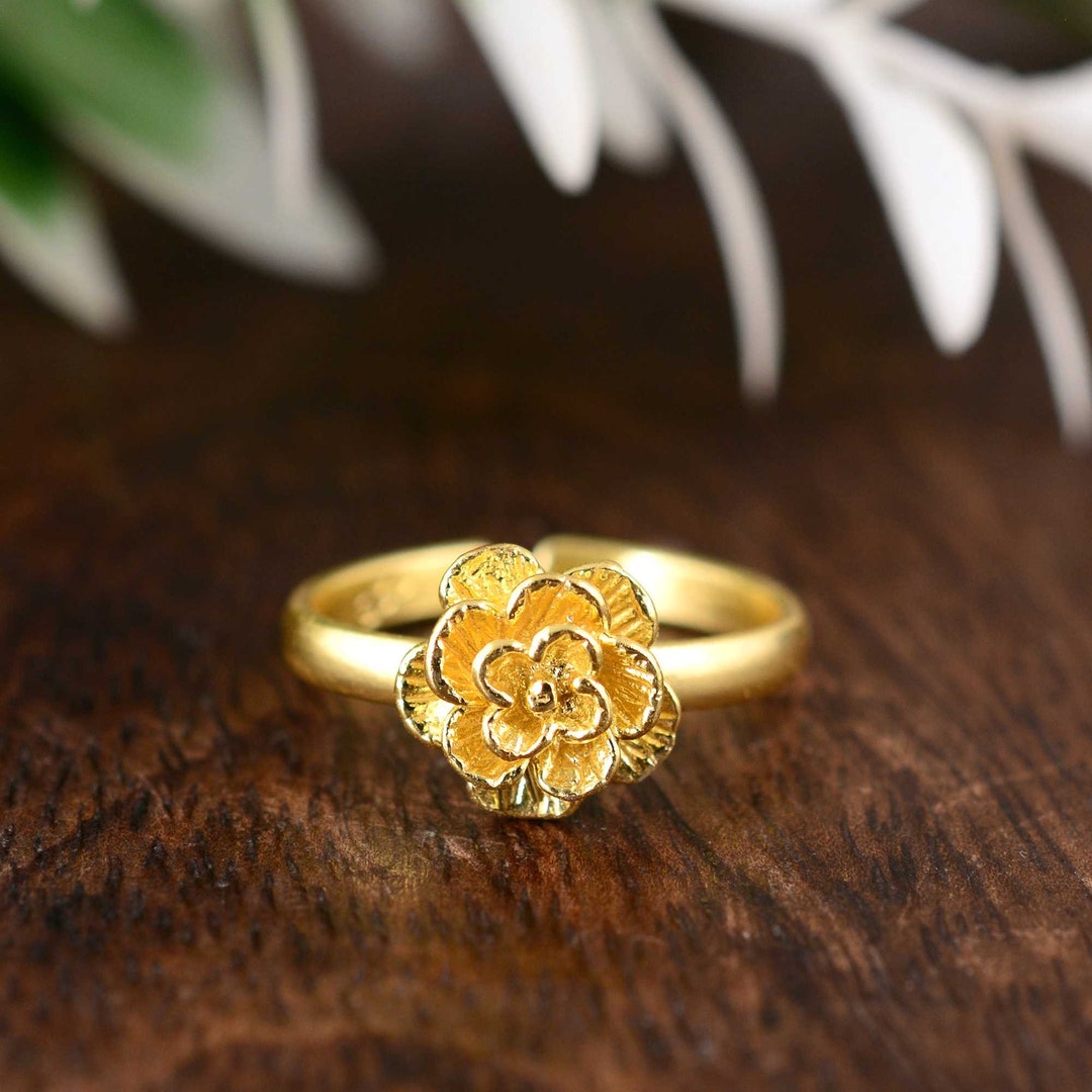 Rose Design Ring Flower Ring Floral Ring Gold Ring Dainty - Etsy