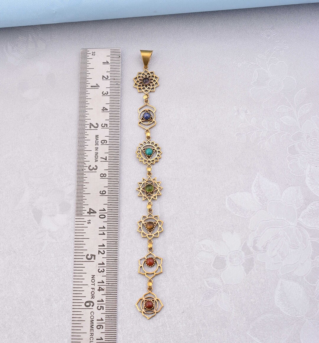 Indian Chakras Necklace 7 Colors Precious Stones ;brass Pendant and ...