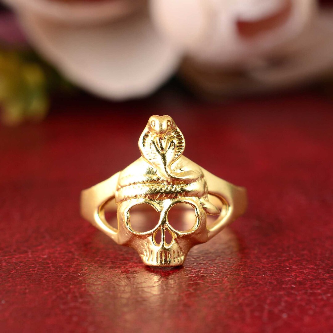14K Skull Gothic Engagement Ring, Gold Gothic Skull Ring, Sugar Skull ...