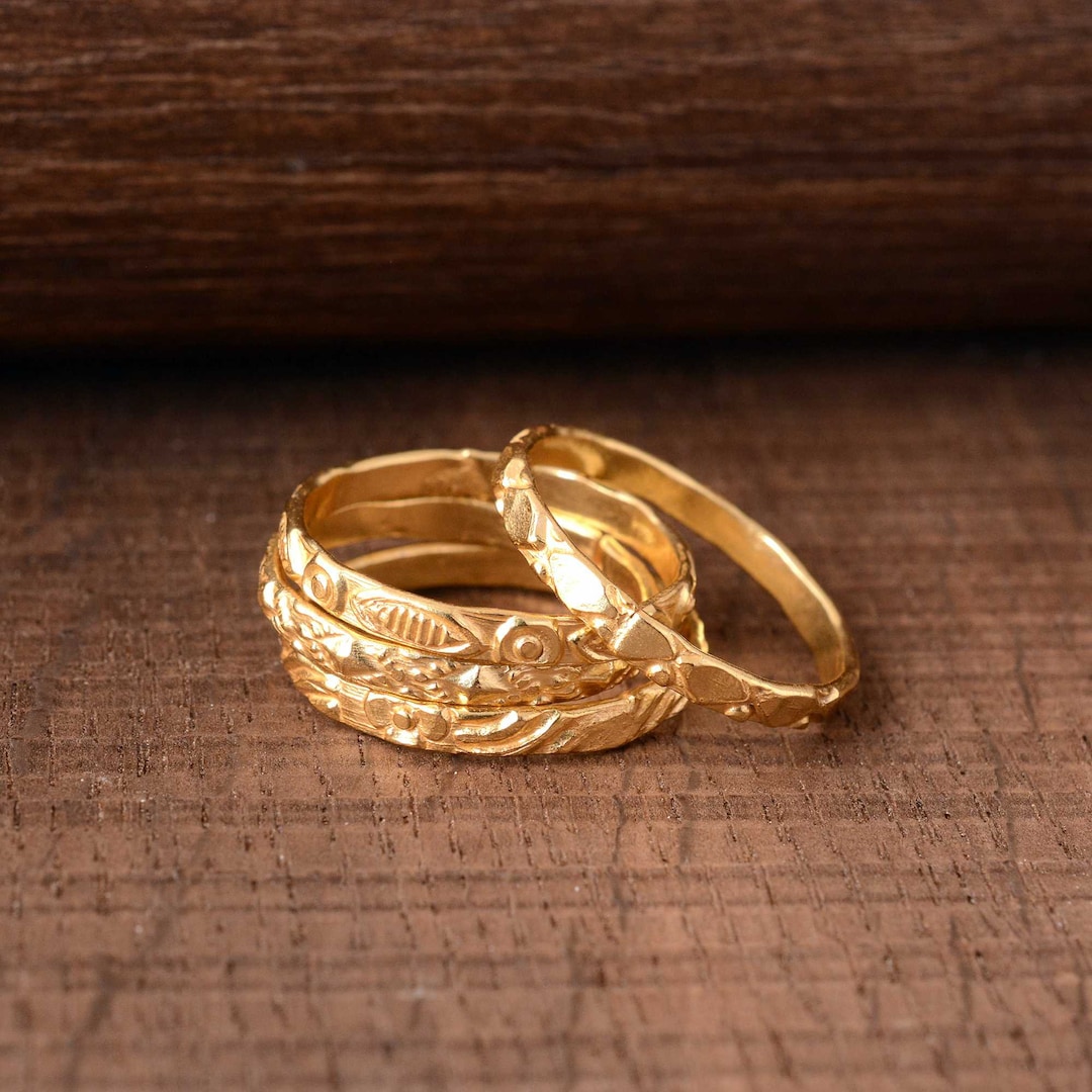 Vintage Floral Engraved Stackable Rings Set, Gold Boho Knuckle Rings ...