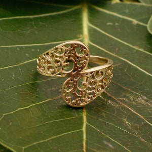 Open Band Gold Filigree Ring, 14K Gold Ring, Boho Ring, Adjustable Ring ...