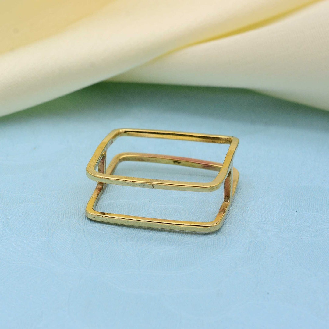 Minimalist Double Square Ring in Brass Gold | Geometric Statement Ring ...