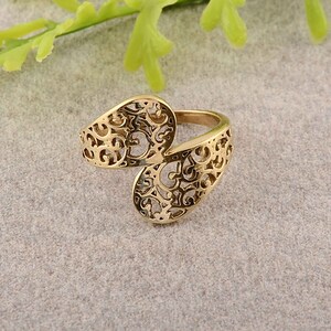 Open Band Gold Filigree Ring, 14K Gold Ring, Boho Ring, Adjustable Ring ...