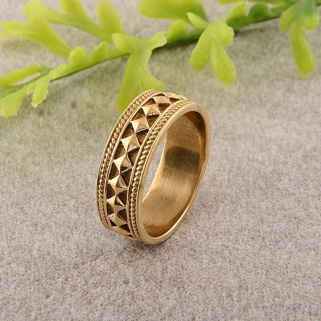 14k Plain Gold Ring, Gold Band Ring, Filigree Milgrain Edge, Floral ...