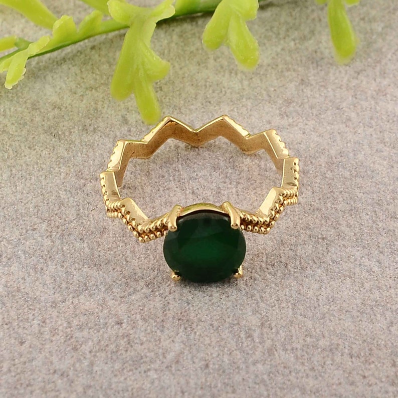 Green Emerald Gemstone Ring, 14K Gold Plated Brass Ring, Statement Ring ...
