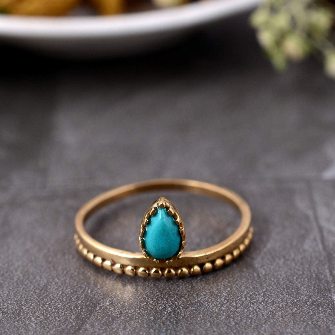 Pear Shape Gemsrone Croen Design Turquoise Ring, Statement Ring, Dainty ...