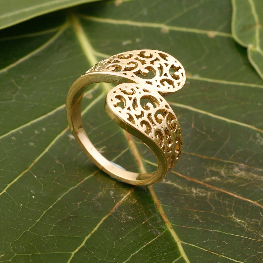 Open Band Gold Filigree Ring, 14K Gold Ring, Boho Ring, Adjustable Ring ...