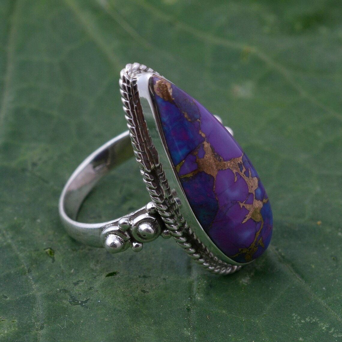 Natural Purple Turquoise ring gemstone ring925 silver ring | Etsy