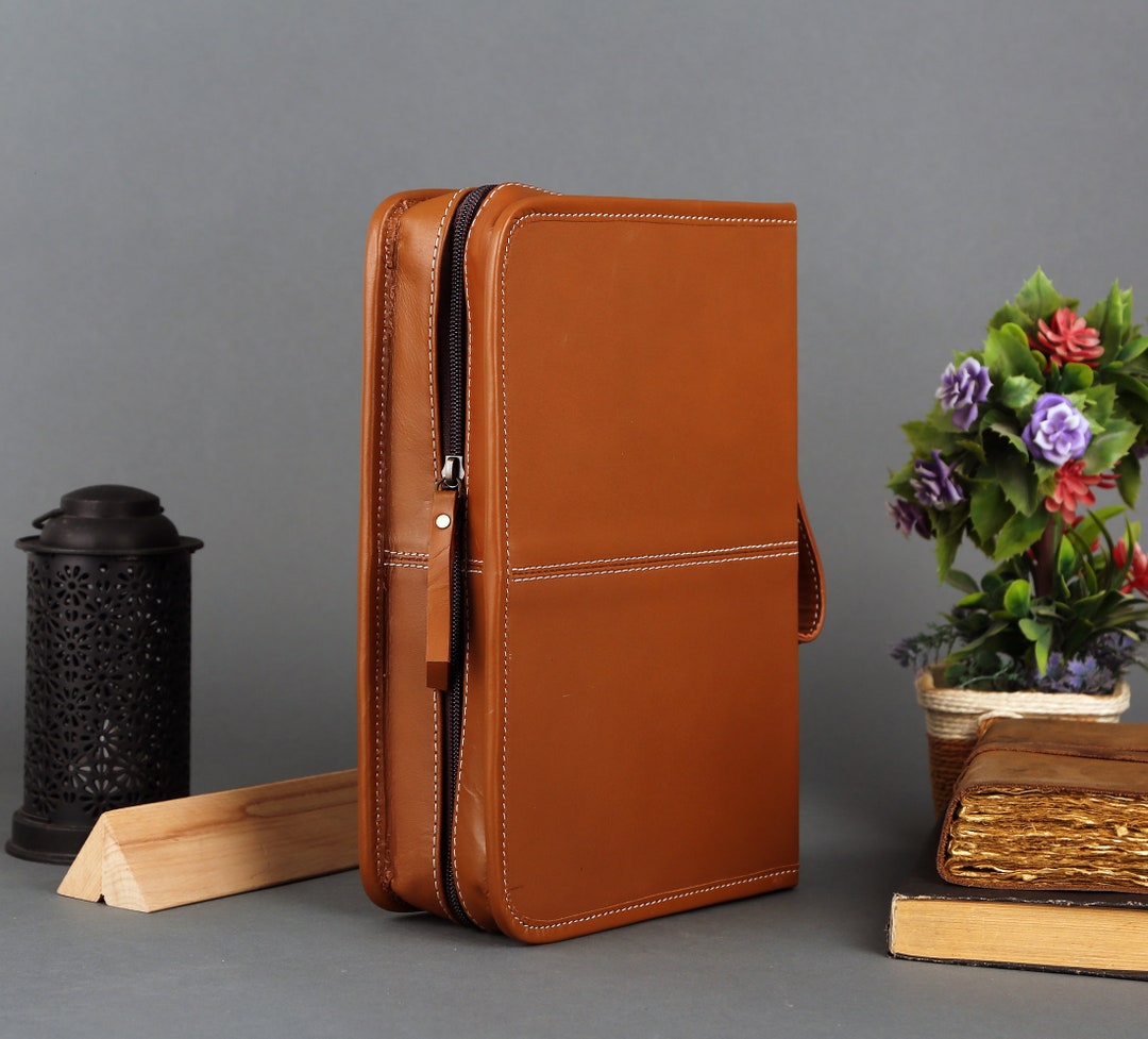 Leather Bible Cover With Zipper Leather Bible Case Leather - Etsy