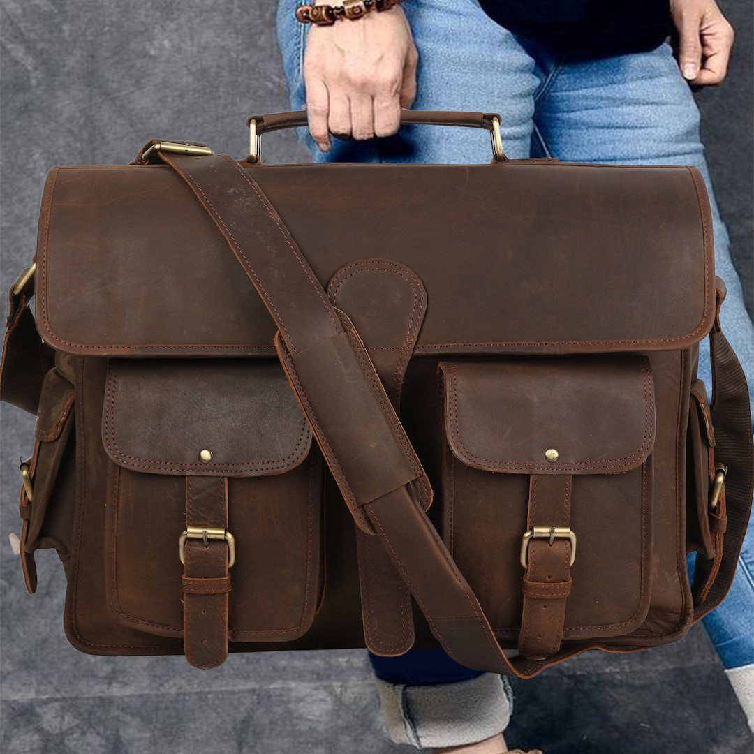 Leather Laptop Briefcase Men Leather Laptop Bag Men 17 Inch - Etsy