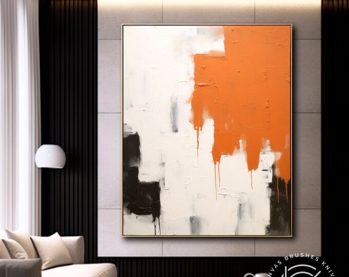 Oversized Fire Red & Grey Canvas Wall Art, Extra Large Original Canvas ...