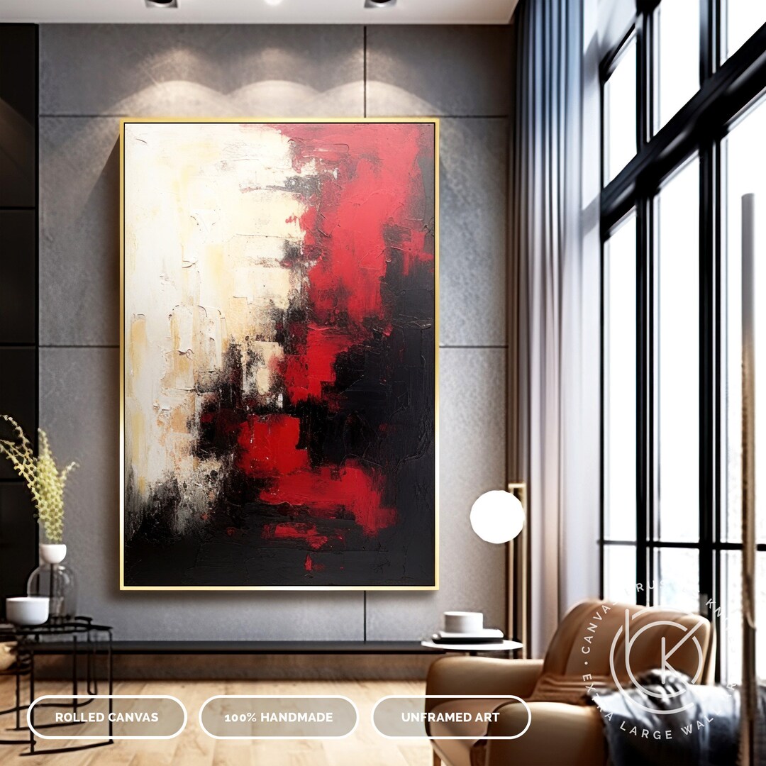 Large Hand-painted Bold Red Abstract Artwork Original Palette - Etsy