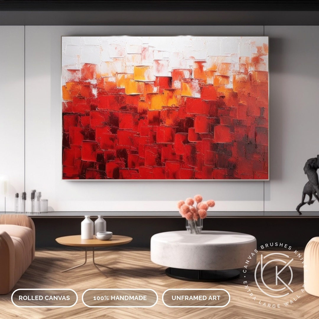 Large Red Abstract Oil Painting on Canvas Original Red Boho - Etsy