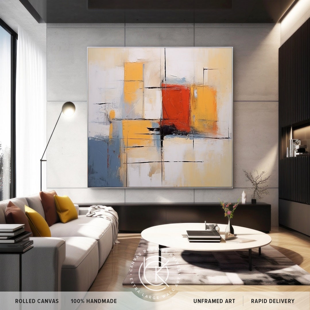 Contemporary Geometry Shape Abstract Wall Art, Hand-painted Colorful Decoration Gifts ...