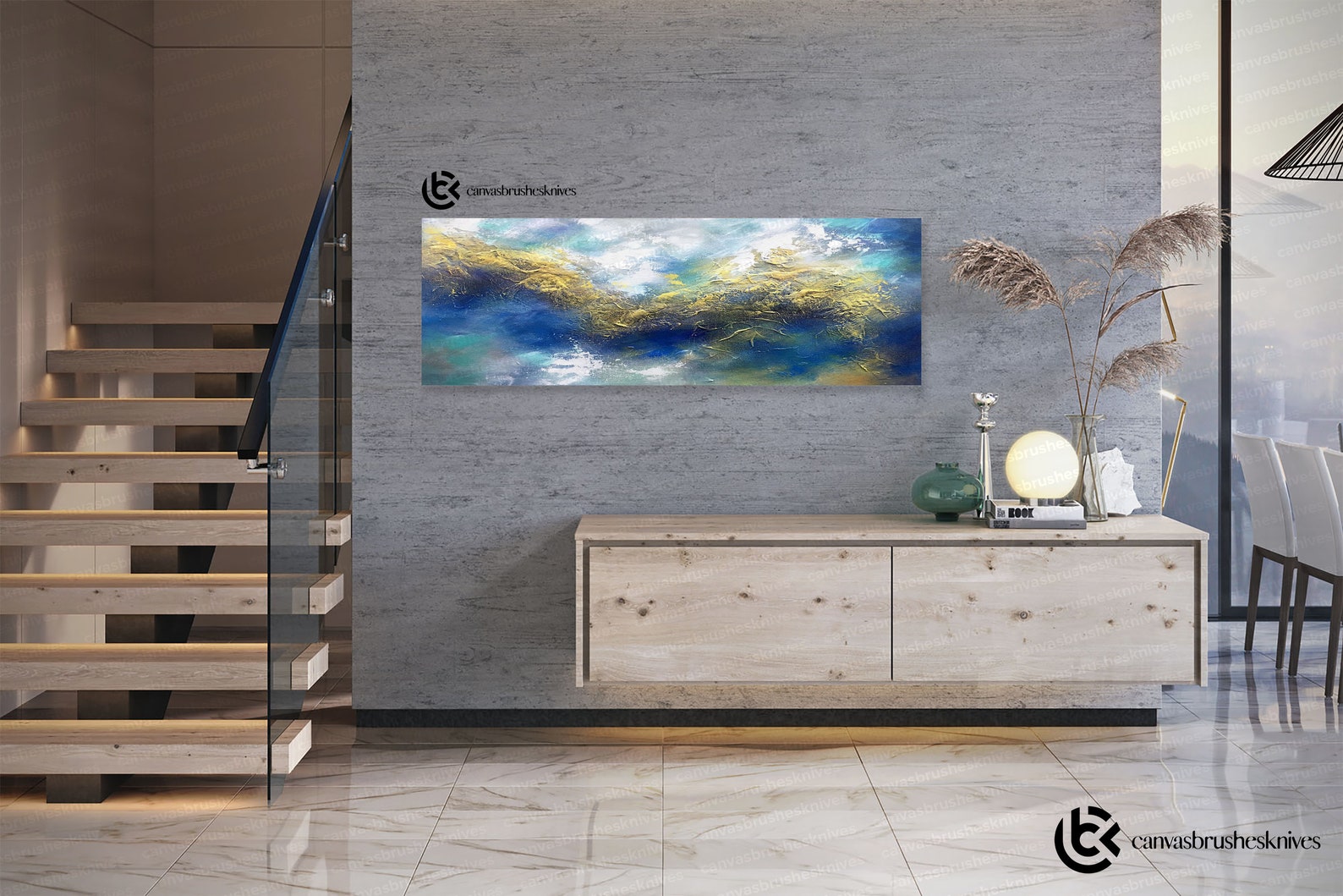 Modern Abstract Painting Bathroom Wall Decor Huge Wall Art | Etsy