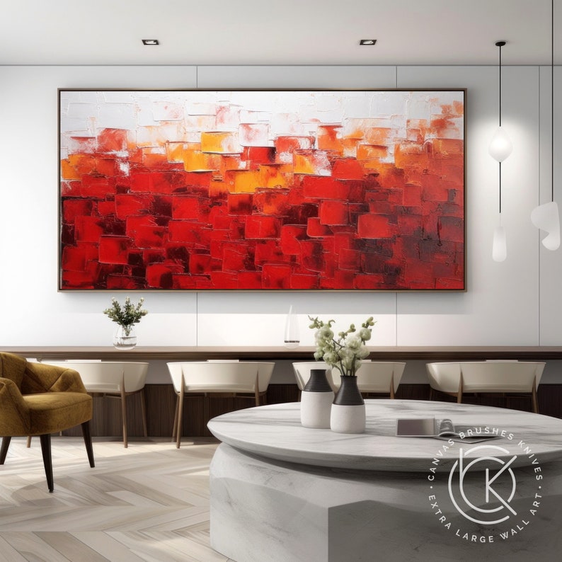 Large Red Abstract Oil Painting on Canvas Original Red Boho - Etsy