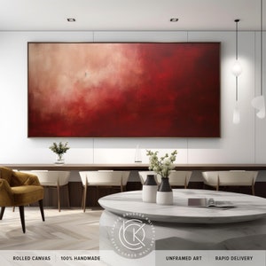 Professional Red & Brown Abstract Artwork on Canvas, Oversized Simple ...
