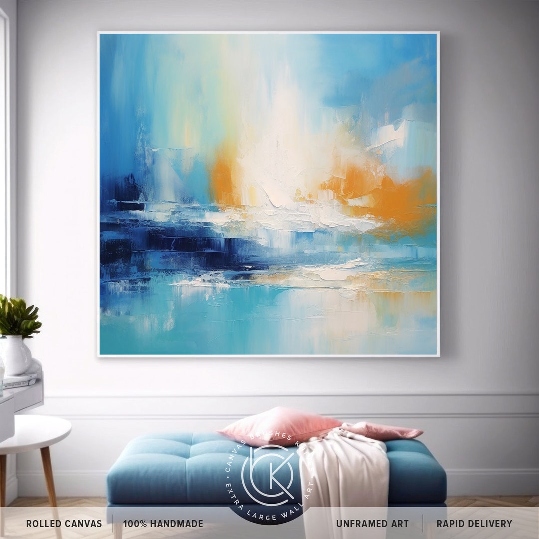 Extra Large Semi Blue Abstract Artwork for Calming Room, Light Blue ...
