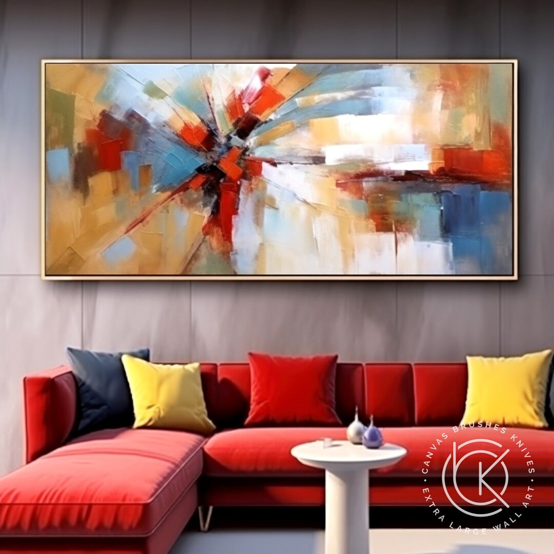 Large Brush Stroke Canvas Wall Art, Oversize Colorful Panoramic Canvas ...
