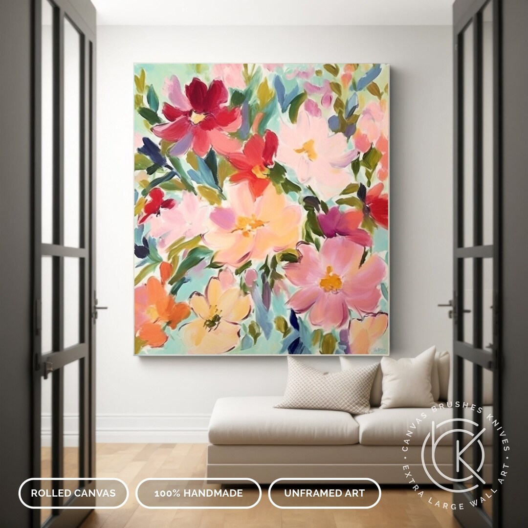 Beautiful Spring Canvas Wall Art, Original Colorful Flower Painting ...
