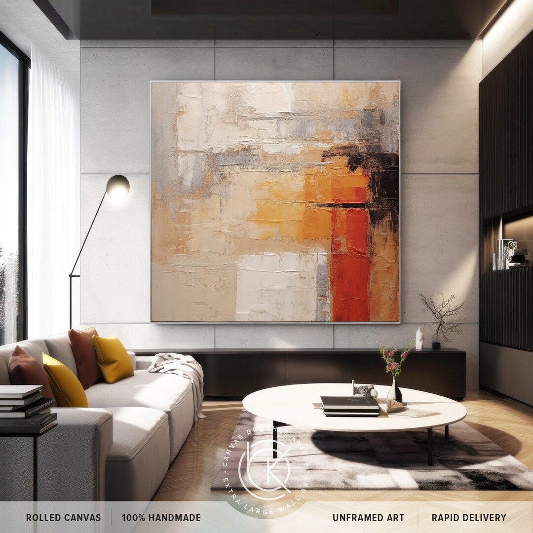 Extra Large Earthy Tones for Room, Simple Palette Knife Field Artwork ...
