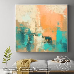 Original Abstract Painting Green Turquoise Orange and Beige - Etsy