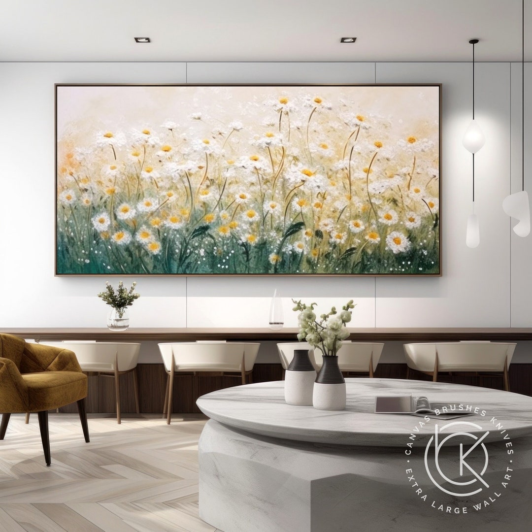 Original Abstract Daisy Flower Landscape Art Large Floral Oil - Etsy