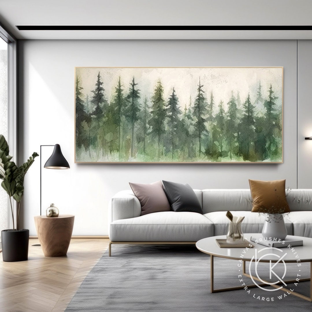 Green Tree Abstract Wall Decoration, Contemporary Forest Artwork for ...