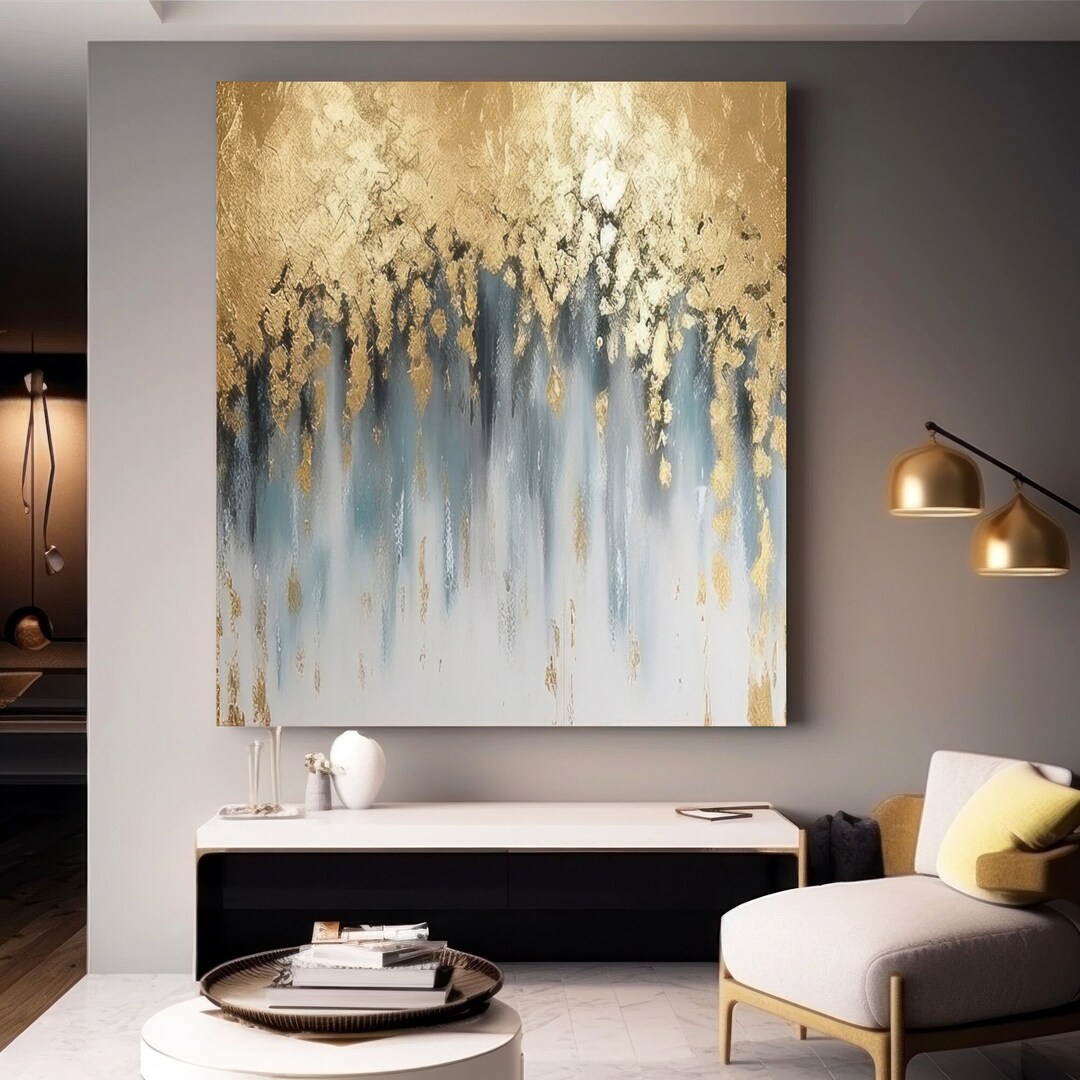 Modern Hand-painted Golden Leaf Wall Art, Fancy Gold Canvas Wall ...