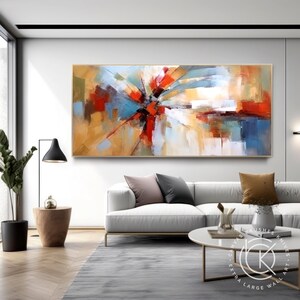 Large Brush Stroke Canvas Wall Art, Oversize Colorful Panoramic Canvas ...