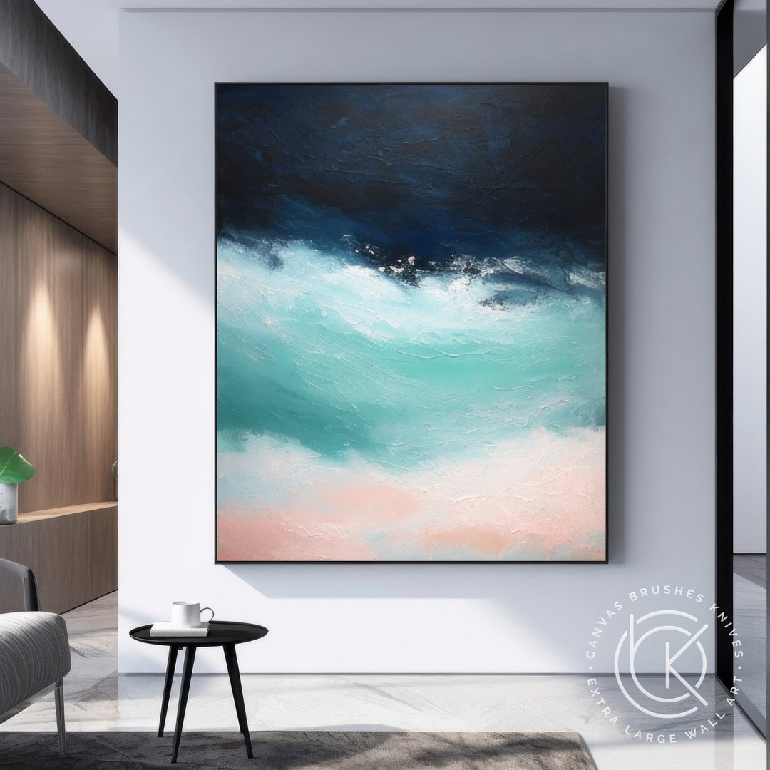 Large Blue Abstract Canvas Wall Art Original Sea Wave - Etsy