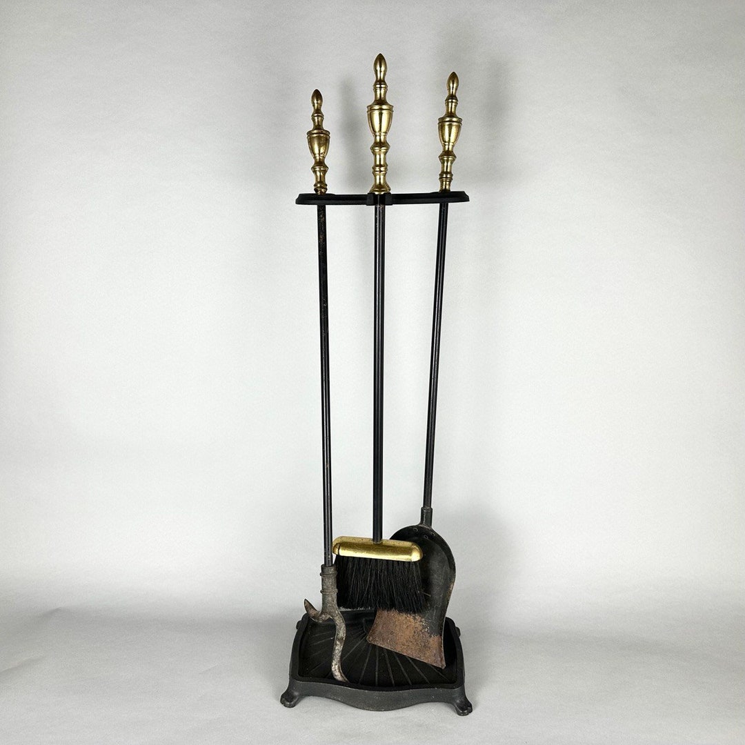 Antique Fireplace Tools Antique Set of 4-piece Cast Iron Brass ...