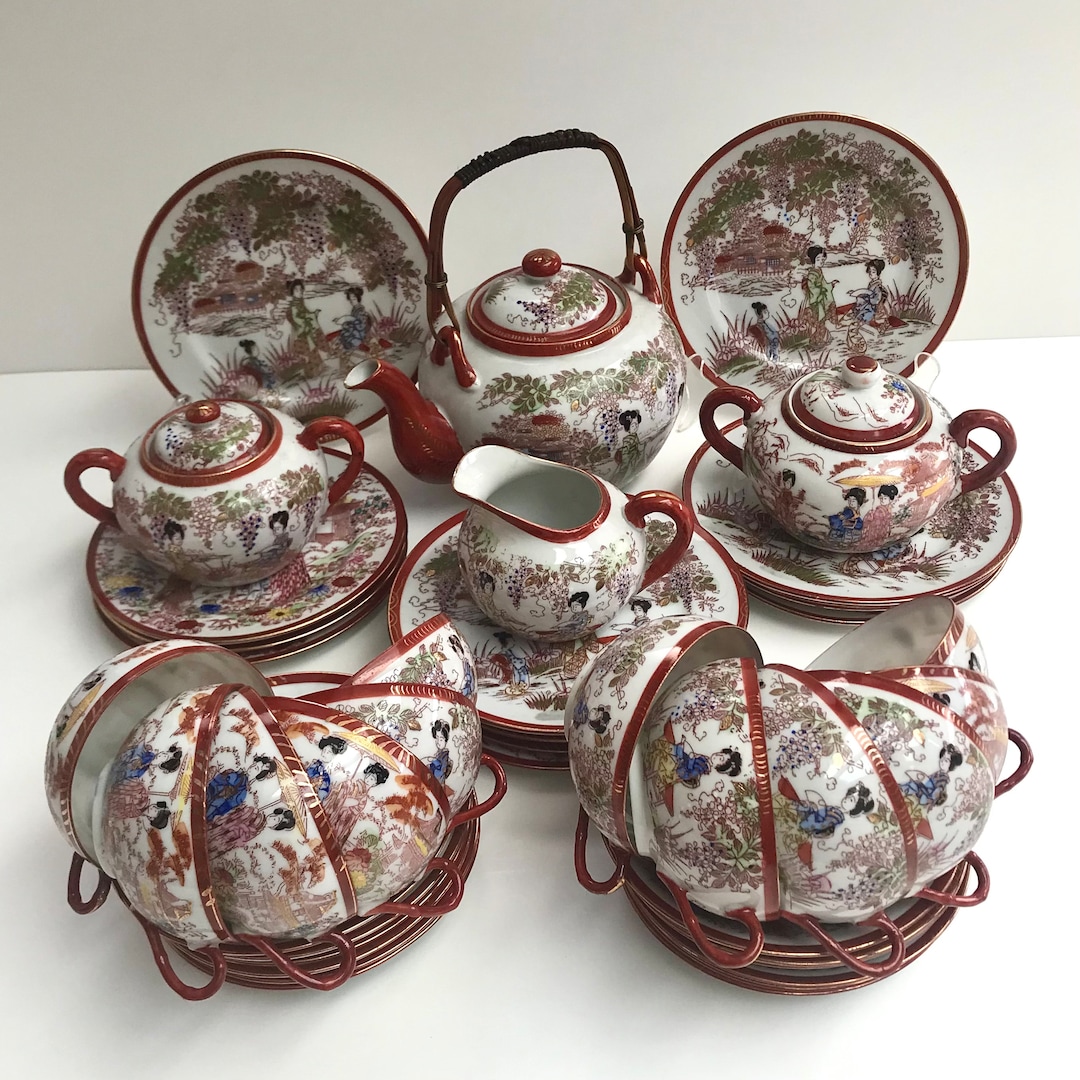 Vintage Japanese Eggshell Porcelain Tea Set: Lithophane Geisha, 24k ...
