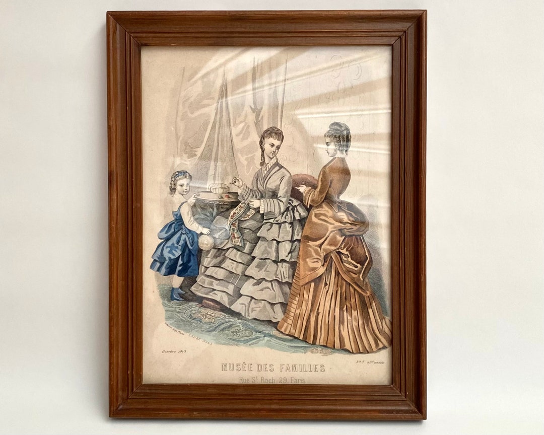 ANTIQUE 1890-20s Coloured Lithography, France | Two Ladies and A Girl ...