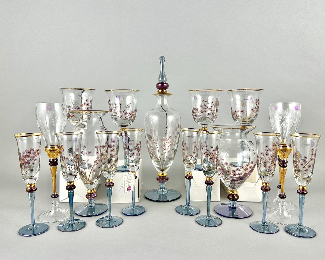 Unique Barware Set of Vintage Wine Champagne Glasses Vases and Decanter ...