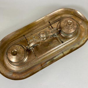 Antique Bronze Pen Tray & Double Inkwell Desk Set 19 Century French ...