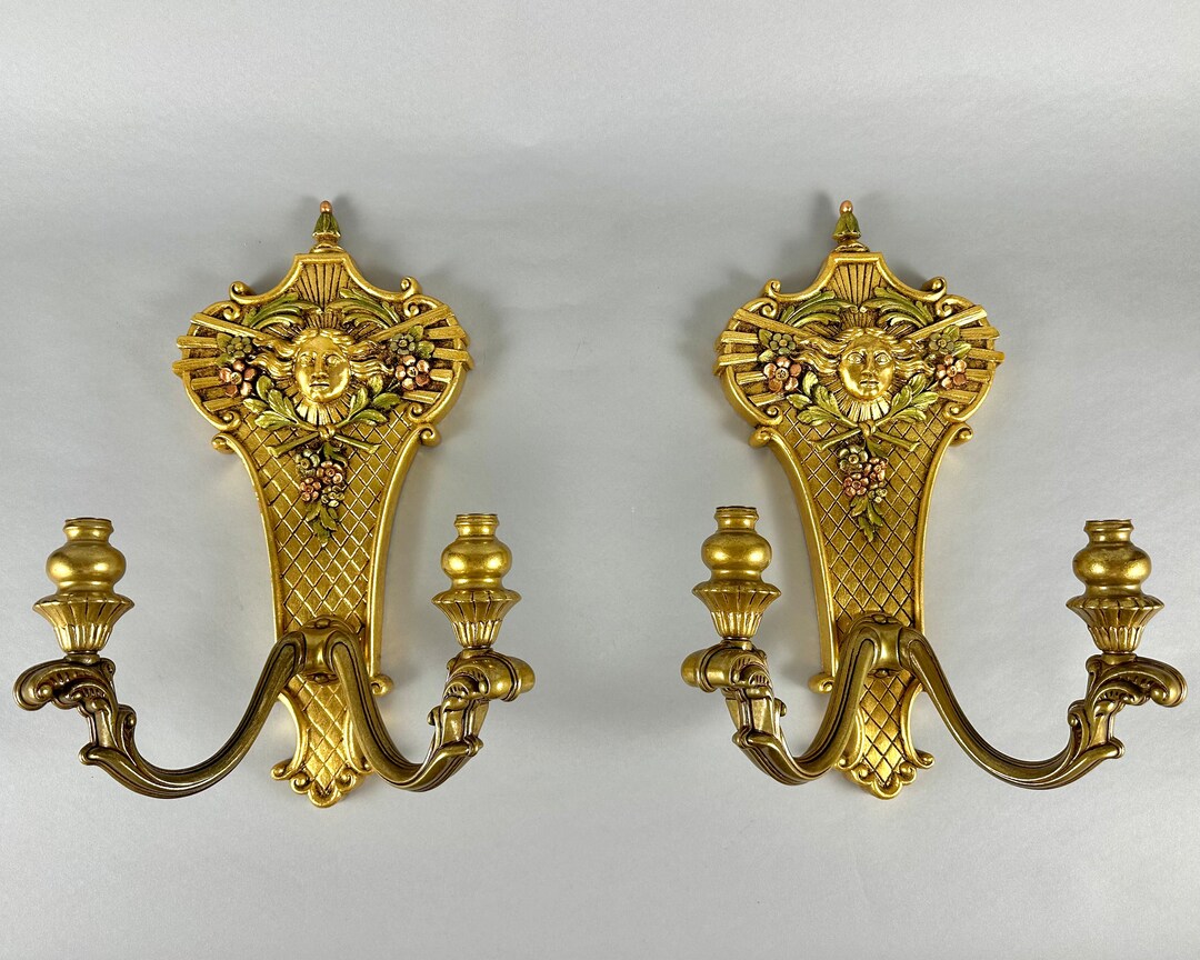 Vintage Louis XIV Style Brass Wall Sconces - Franklin Mint Set - Etsy