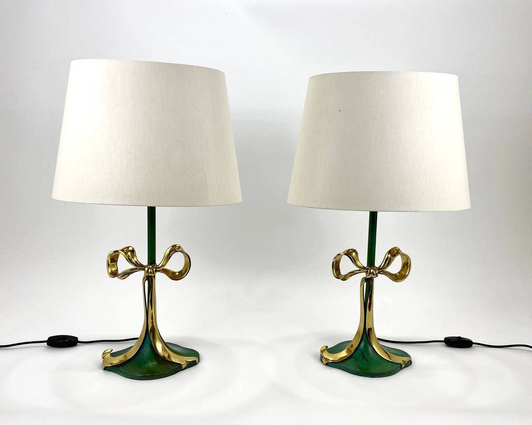 Vintage Enamelled Bronze Table Lamps: Valenti Spanish Lighting, Green ...