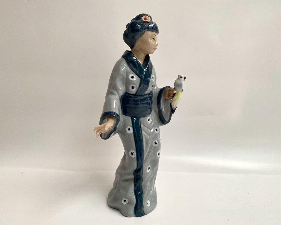 Figurine Vintage Spanish Geisha Statuette With Bird 1970s Casades ...