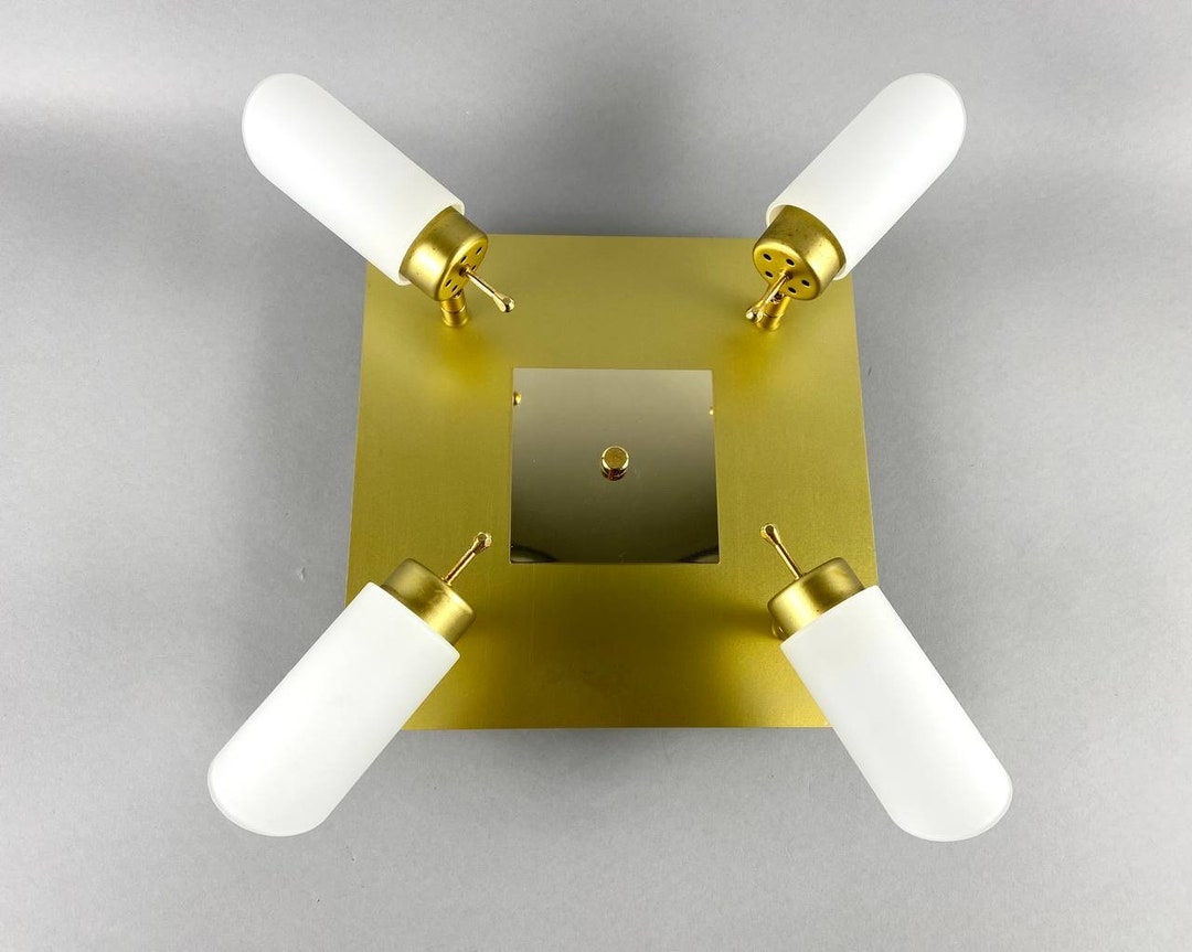 Vintage Art Deco Style Ceiling Chandelier in Satin Glass Designed Gold ...