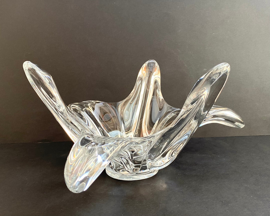Large French Floral Crystal Glass Shell Bowl by Art Vannes, France ...