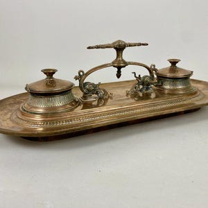 Antique Bronze Pen Tray & Double Inkwell Desk Set 19 Century French ...