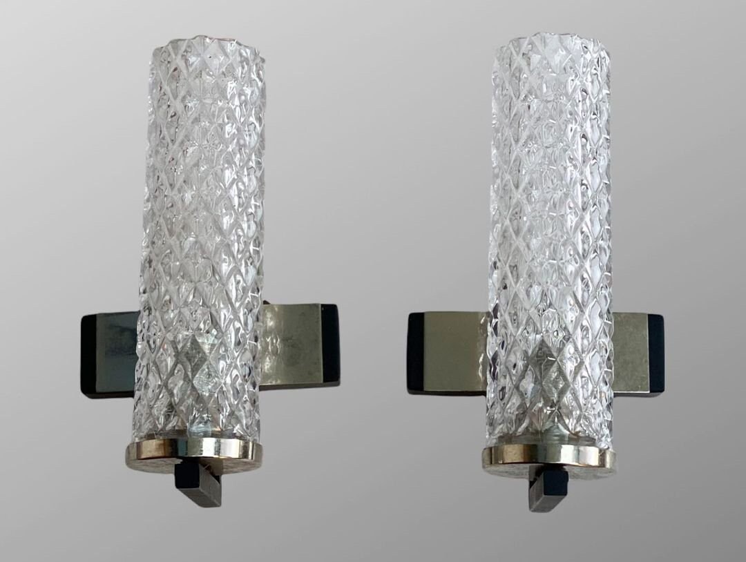 Vintage Glass Wall Sconces: Cylindrical Mid-century Lighting Pair - Etsy