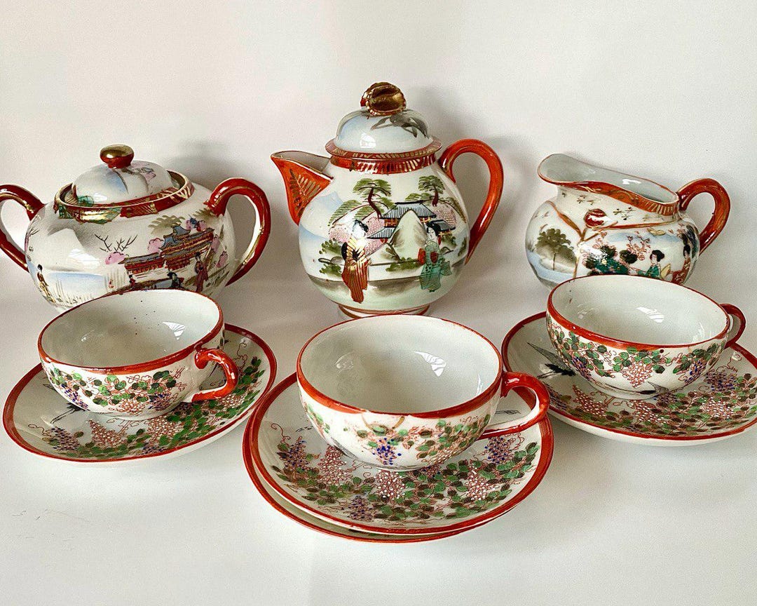 Tea Set Antique Chinese Porcelain Collectible Tea Set 3 Person Hand ...