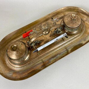 Antique Bronze Pen Tray & Double Inkwell Desk Set 19 Century French ...