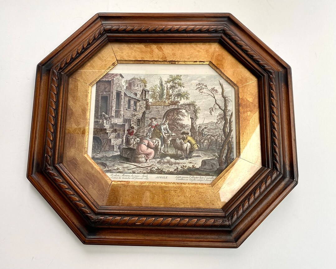 Antique Framed Lithograph: Giuseppe Zocchi "aprile" Hand-coloured ...