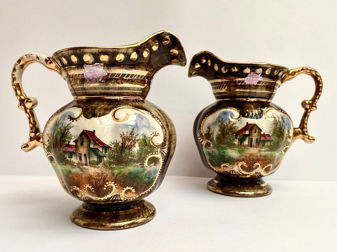 Vintage Hubert Bequet Pottery Jug Set: Hand-painted Belgian Faience Urn ...