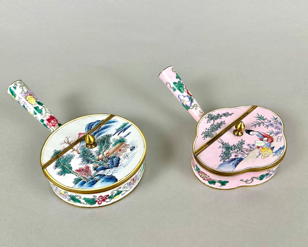 Silent Butler Vintage Enamel Brass: Japanese Floral Crumb Catcher ...