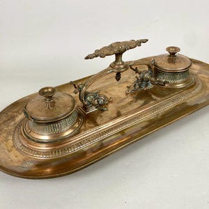 Antique Bronze Pen Tray & Double Inkwell Desk Set 19 Century French ...