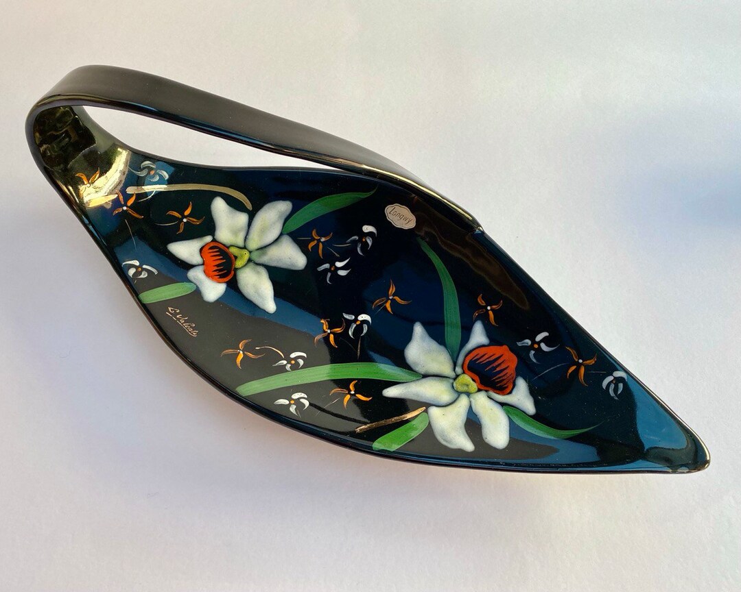 Longwy Bowl: Mid-century French Glazed Ceramic Floral Centerpiece - Etsy